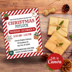 Christmas Potluck Flyer & Sign-up Sheet: Editable Canva Template ...