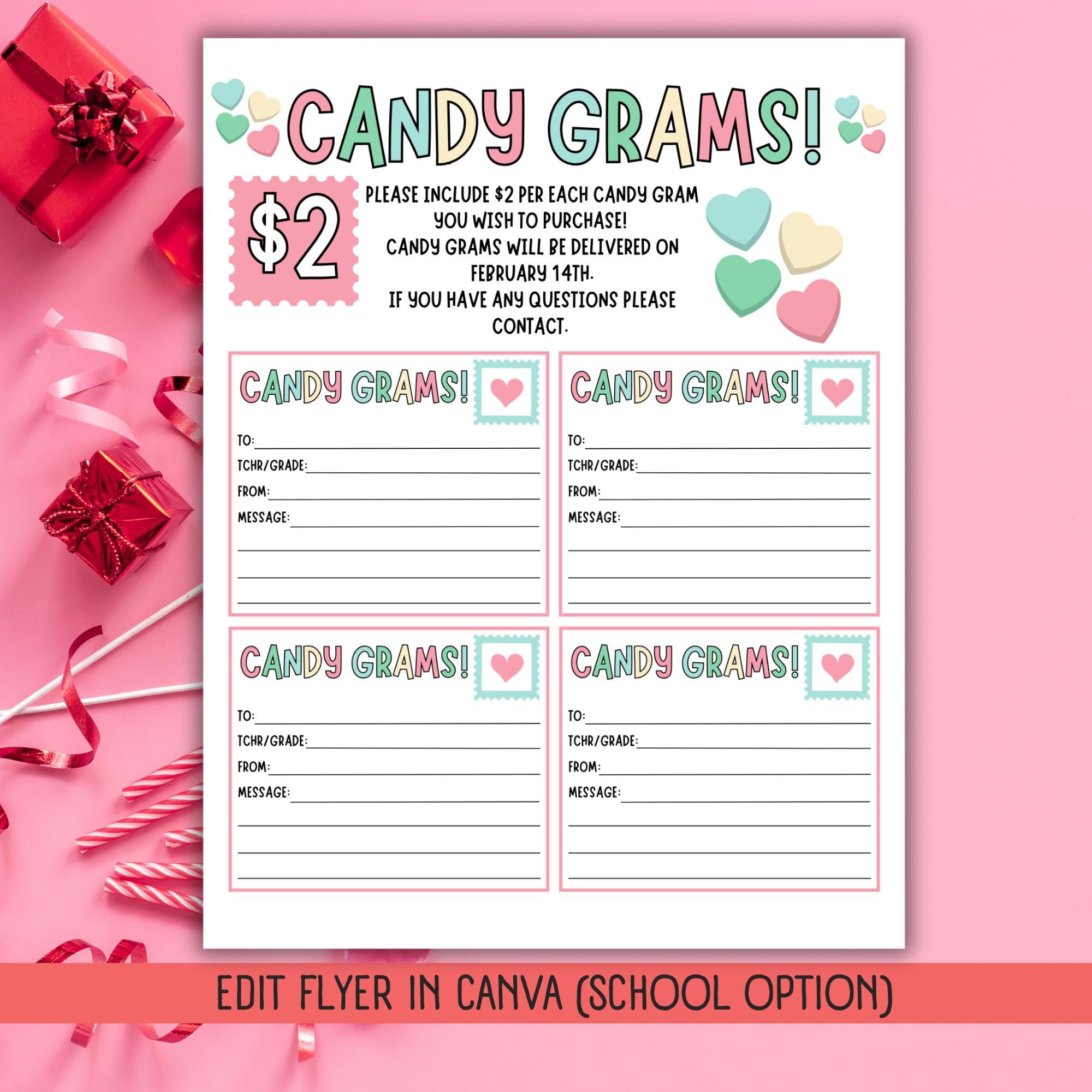 Valentine Candy Gram Flyer: Editable Template (canva) - Etsy