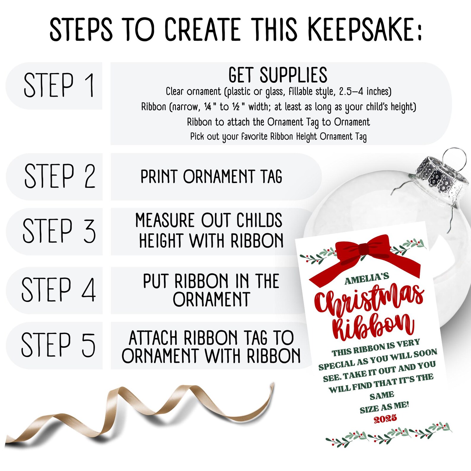 Ribbon Height Ornament Tag: Keepsake Christmas Craft (digital Download ...