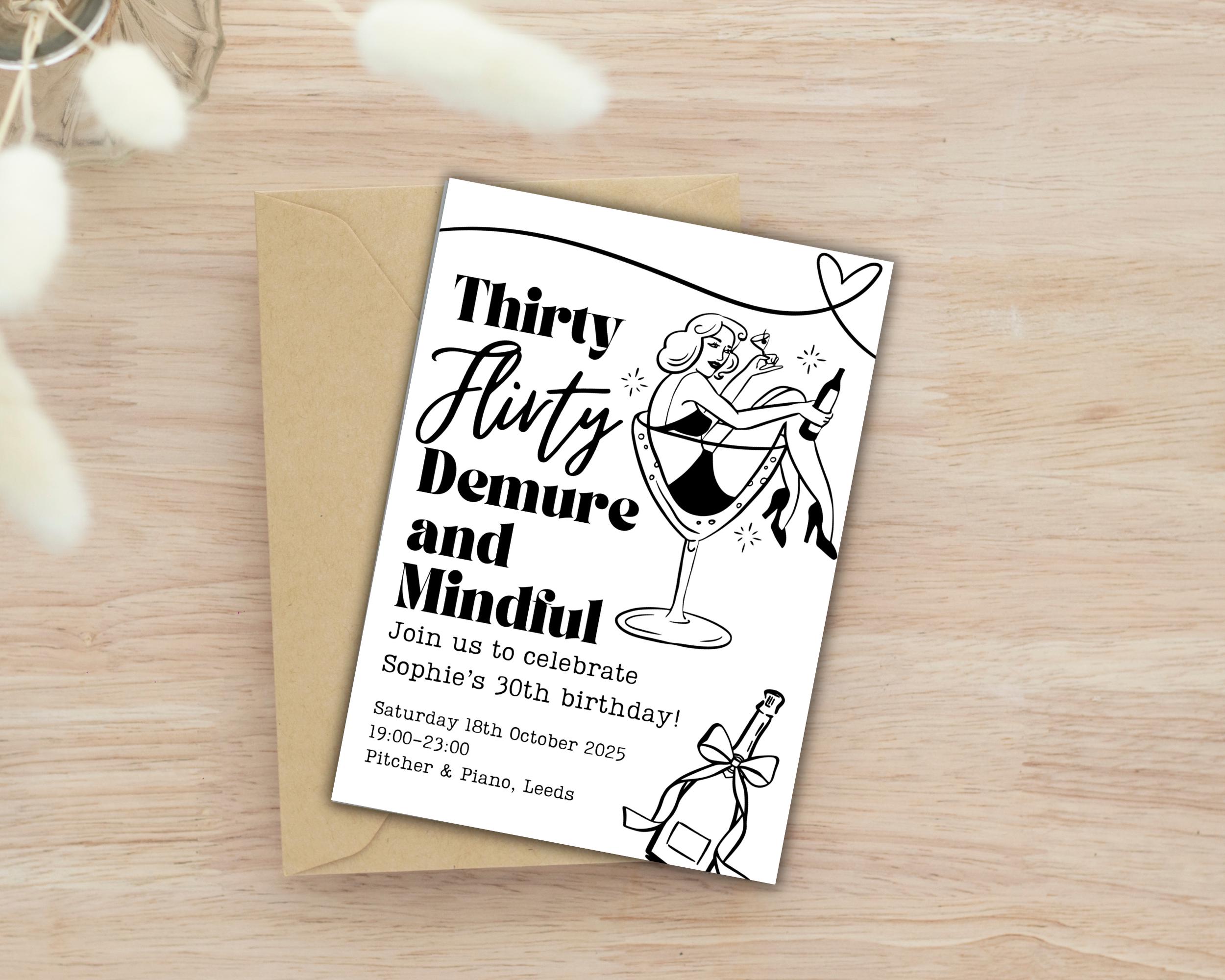 30 Birthday Editable Invitation Template | Thirty Flirty Demure ...