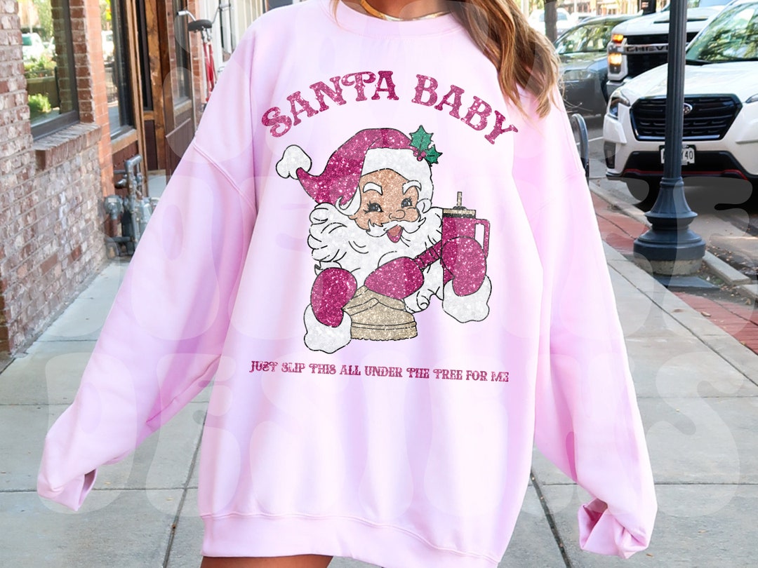 Pink Santa Png, Pink Glitter Santa Png, Faux Sequin Santa Png, Retro ...