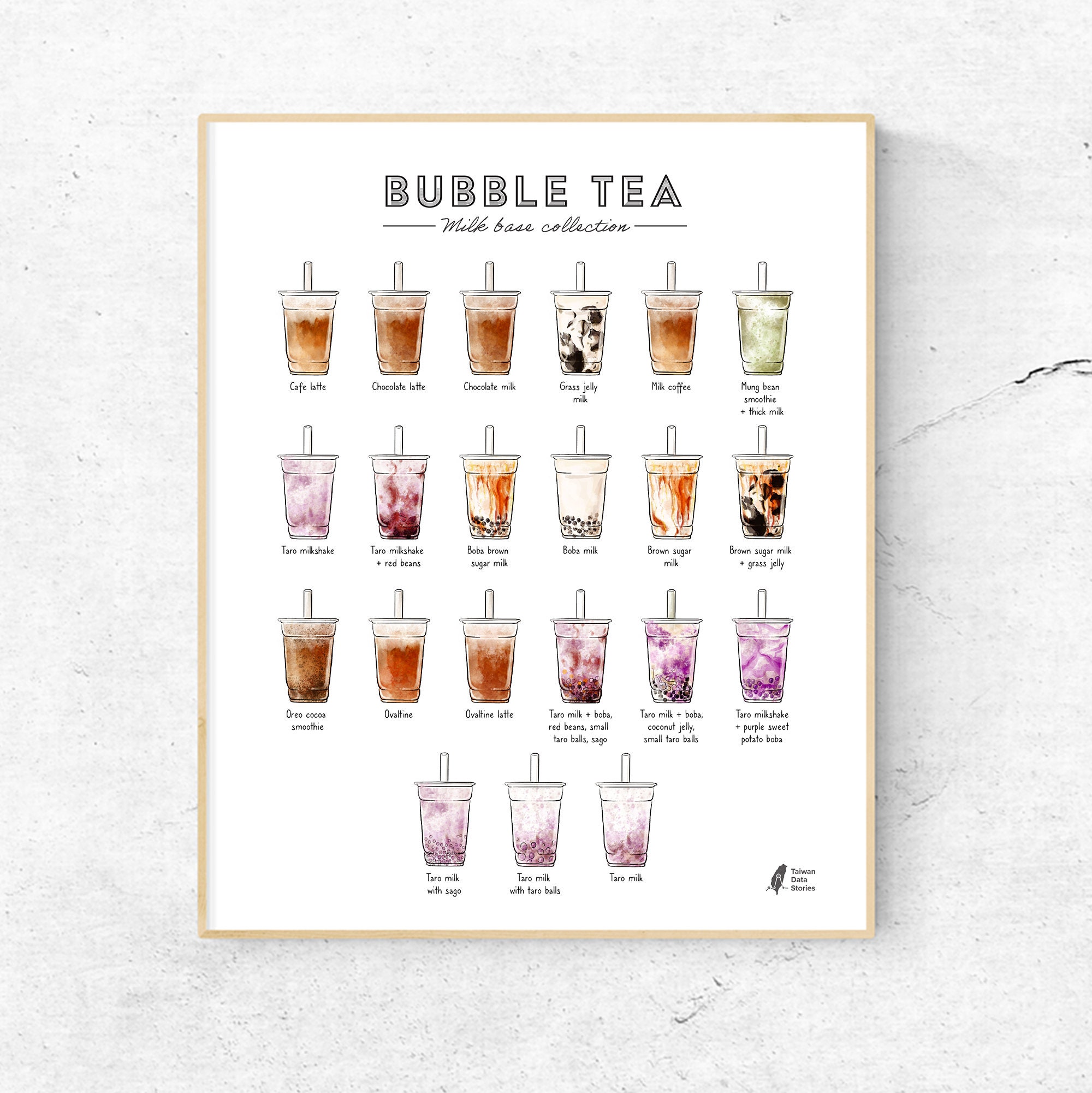 Bubble Tea Collection Art Print Milk Tea, Juice, Matcha, Boba Tea Drink ...