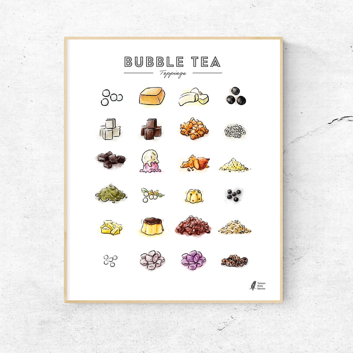 Bubble Tea Toppings Art Print | Boba Tea Drink Toppings Poster | Yummy ...