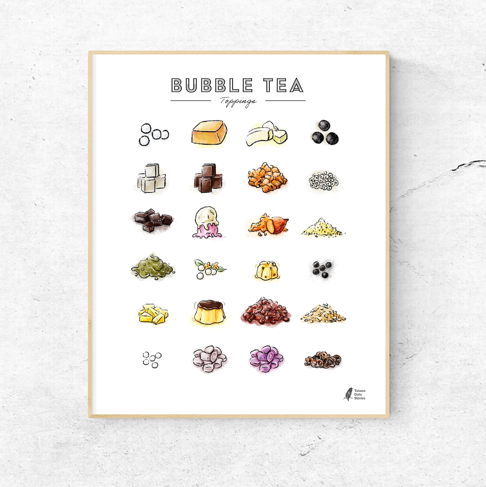Bubble Tea Toppings Art Print | Boba Tea Drink Toppings Poster | Yummy ...