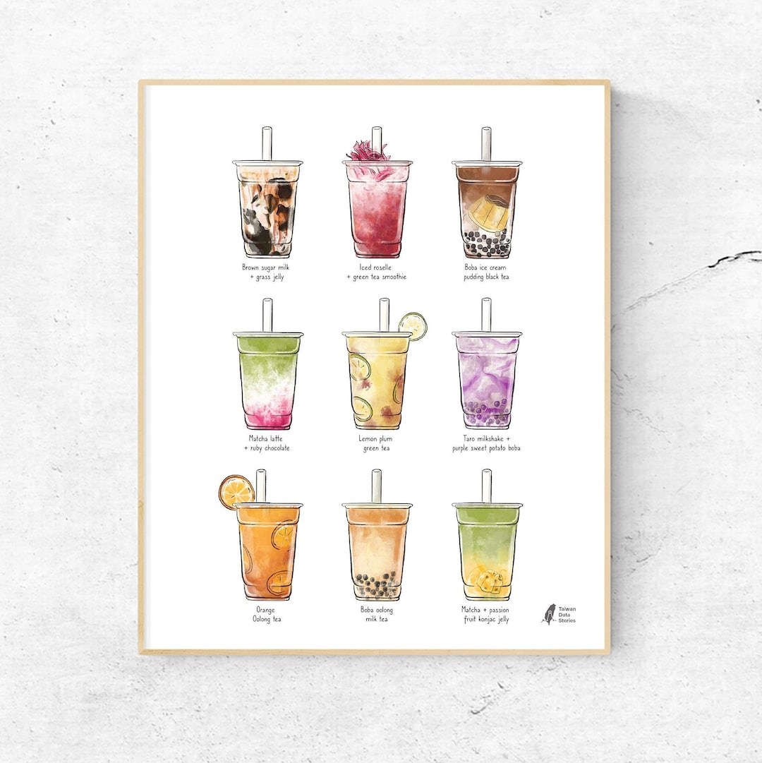 Customized Bubble Tea Collection Art Print | Select Your 9 Favorite ...