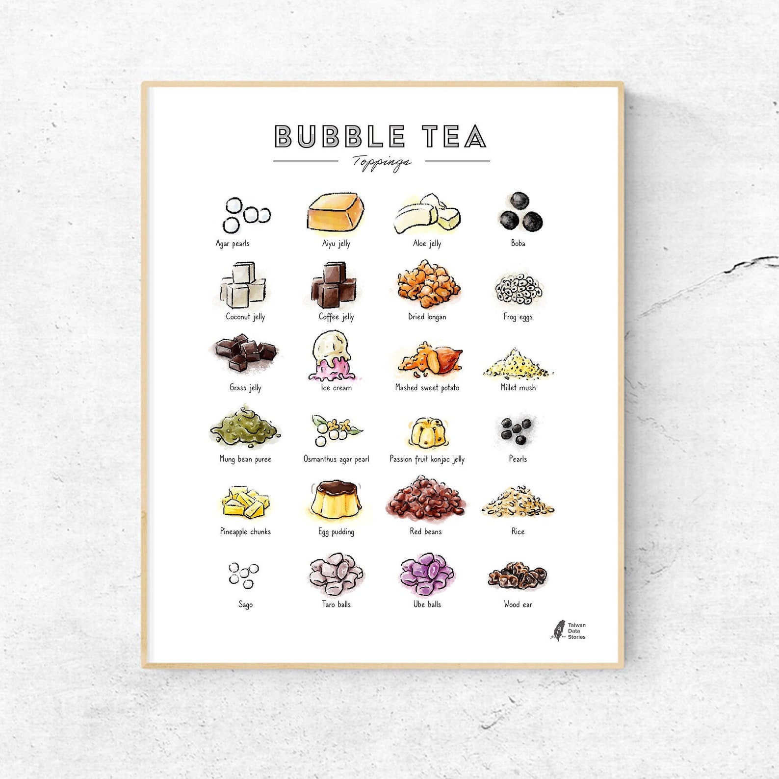 Bubble Tea Toppings Art Print | Boba Tea Drink Toppings Poster | Yummy ...