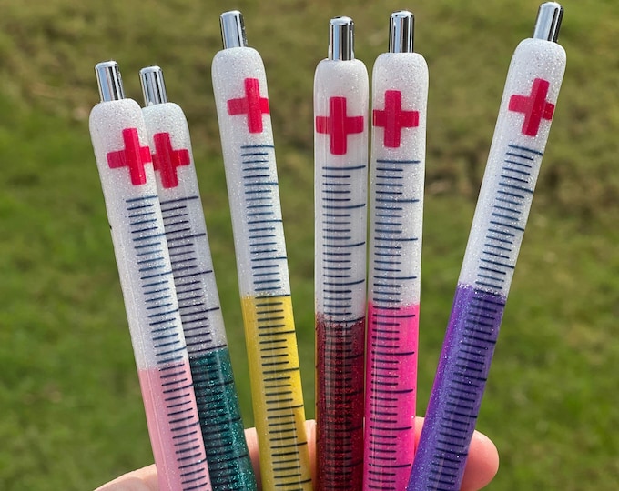 Glitter Syringe Gel Pen Refillable Personalized Gel Pens Nurse Pens Medical Assistant Pens ...