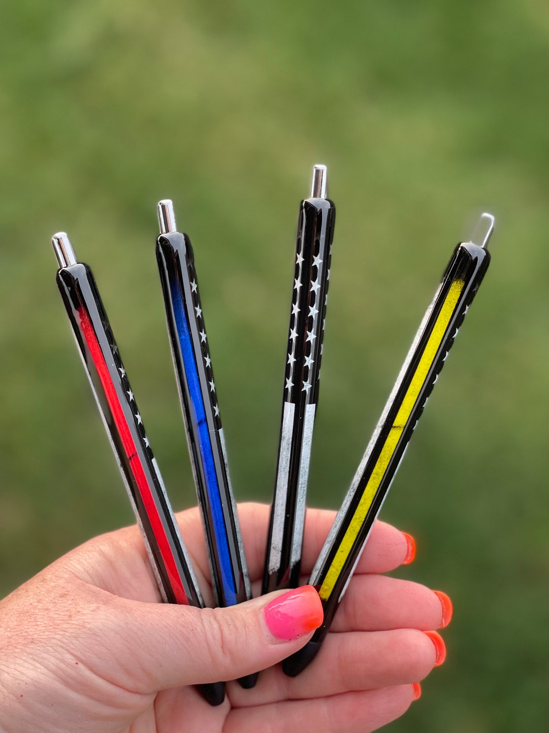 Thin Line Flag Pens || Refillable Personalized Gel Pens || Police Pen ...