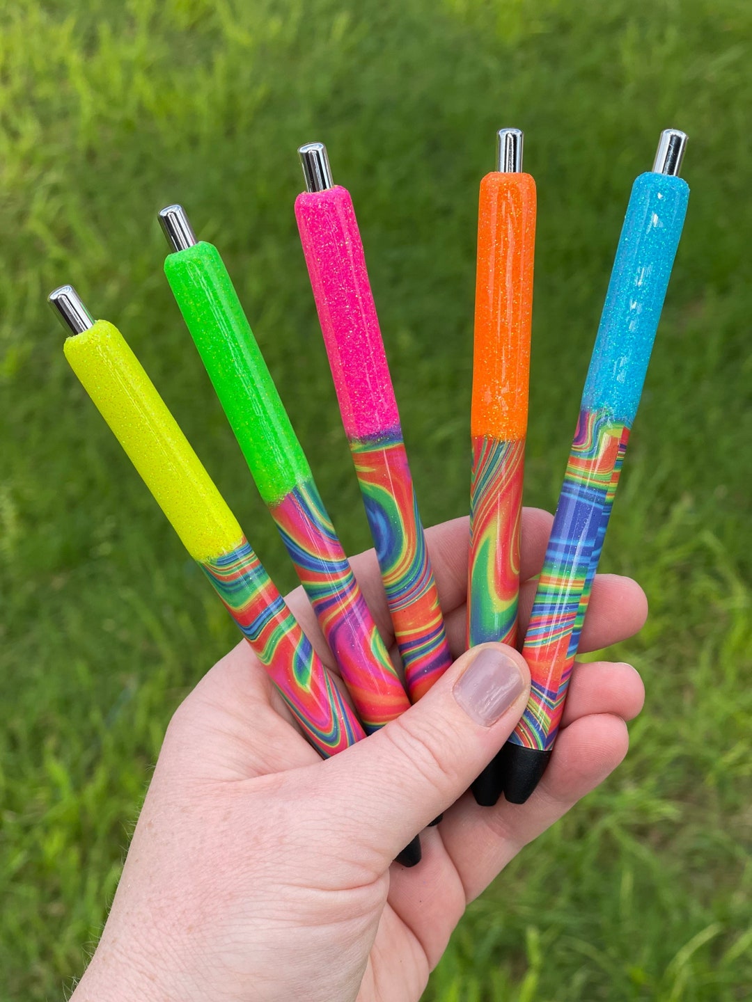 Neon Hydro Dip Swirl Glitter Gel Pens || Refillable Personalized Gel ...