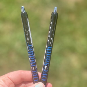 Thin Line Flag Pens || Refillable Personalized Gel Pens || Police Pen ...