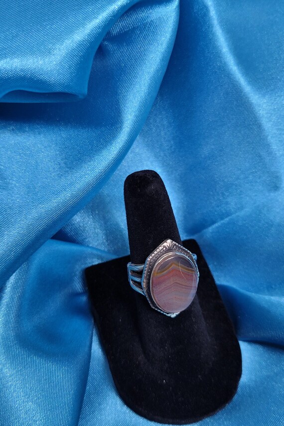 Agate Signed Sterling Silver Ring - Gem
