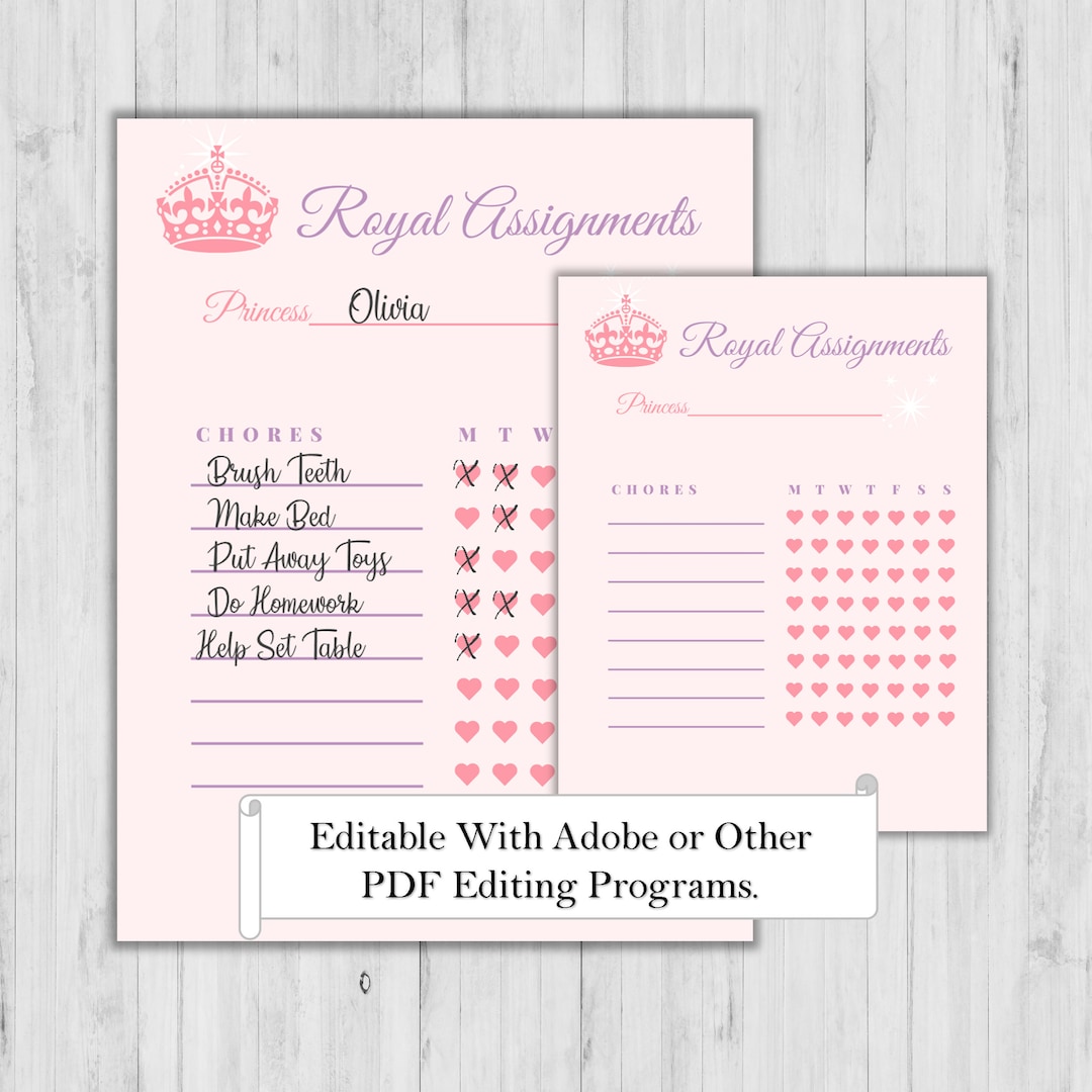 Editable Princess Reward Chart for Kids, Girl Princess Routine Chart ...