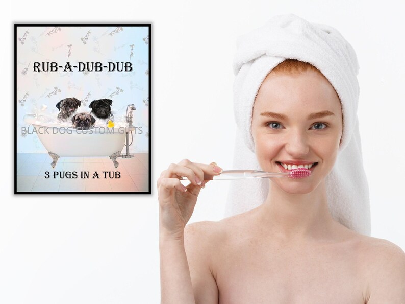 Pug in Bathtub, Pug Bathroom, Wash Your Paws, Pug Lover Gift, Bathroom ...