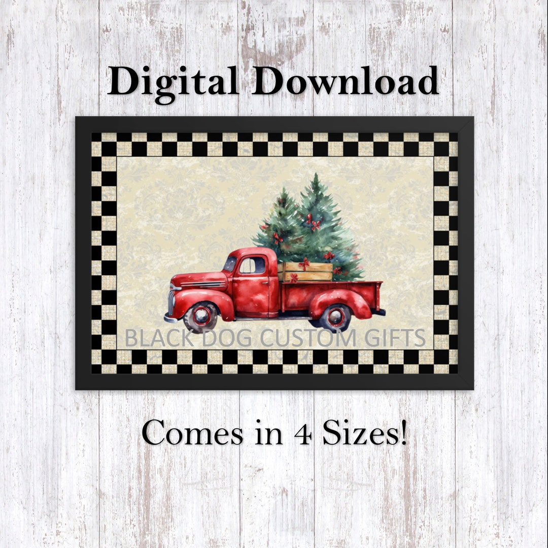 Vintage Red Truck Christmas Tree Print: Checkered (digital Download ...