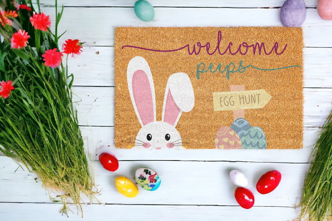 Welcome Peeps Easter Doormat Easter Bunny Doormat Cute Easter Welcome ...