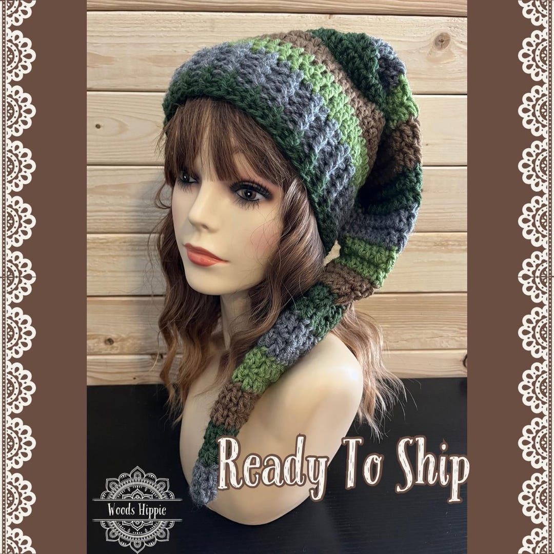 Woodland Mid Length Stocking Cap | Crochet Beanie | Elf Hat | Long Tail ...