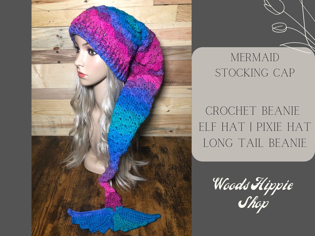 Mermaid Stocking Cap Mermaid Hat Crochet Beanie Elf Hat Long Tail ...
