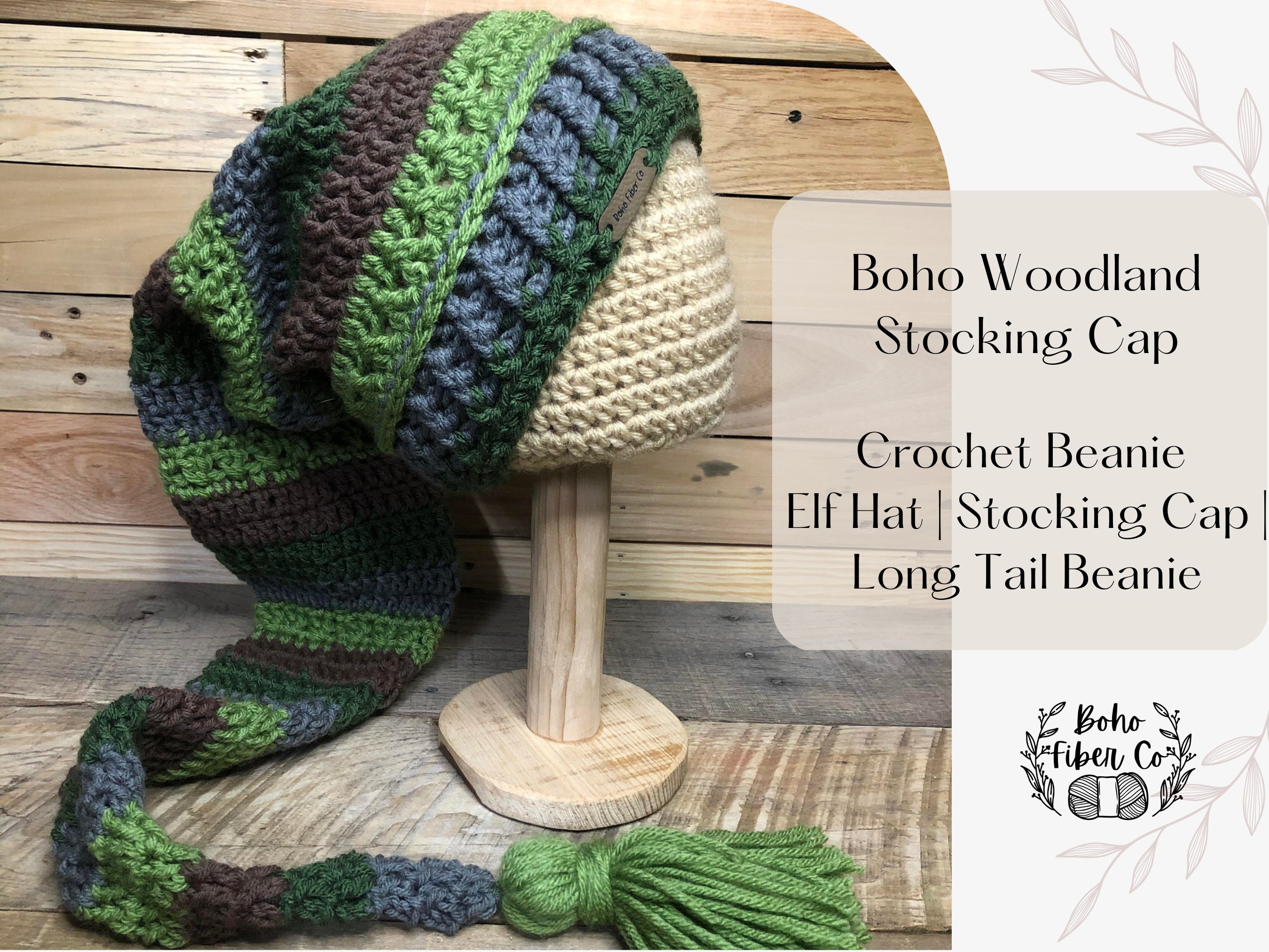 Boho Woodland Stocking Cap Crochet Beanie Elf Hat Long - Etsy