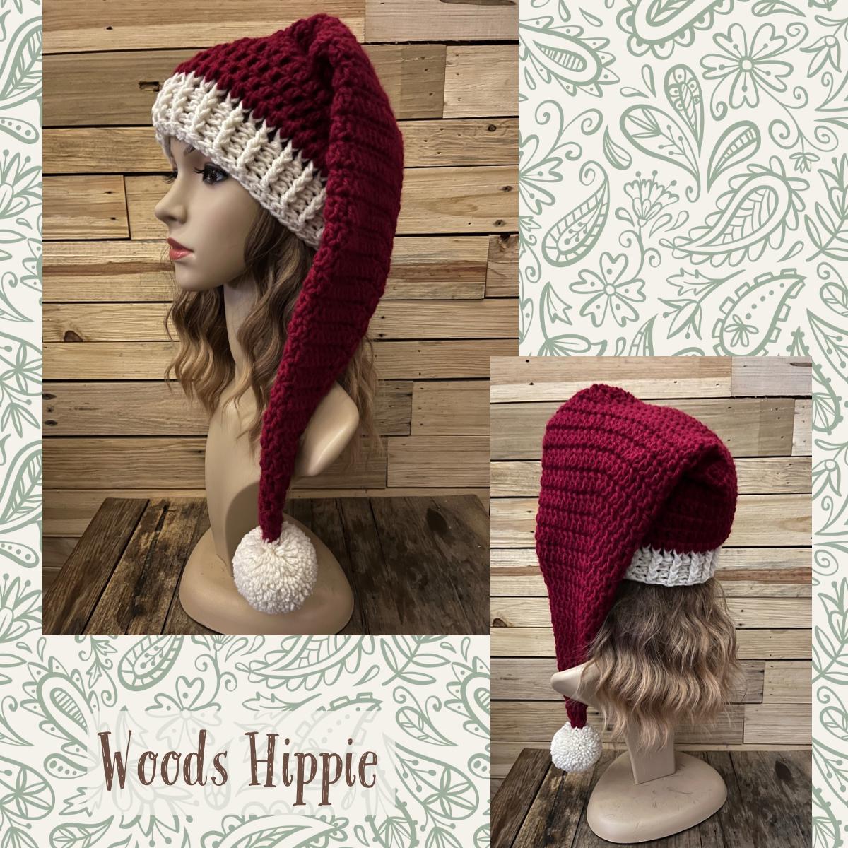 Boho Santa Hat Stocking Cap Mid Length | Crochet Elf Hat | Long Tail ...