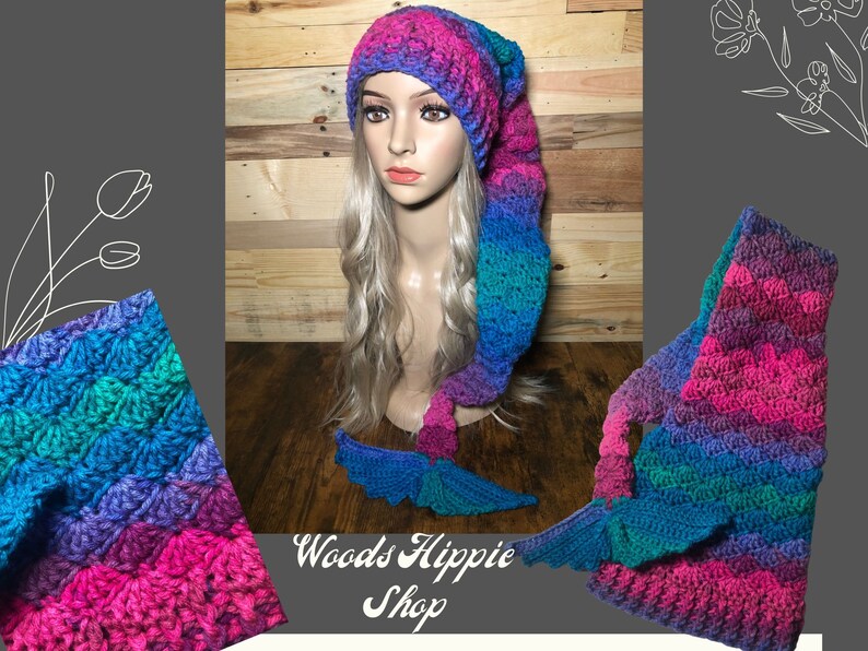 Mermaid Stocking Cap Mermaid Hat Crochet Beanie Elf Hat - Etsy