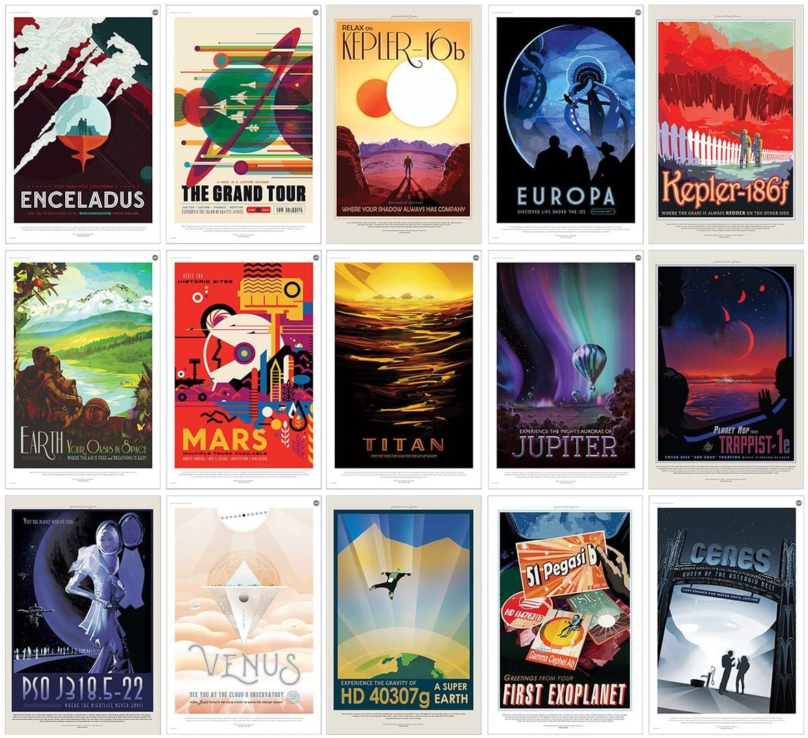 NASA JPL Full 16pc Poster Set visions of the Future Travel Posters ...