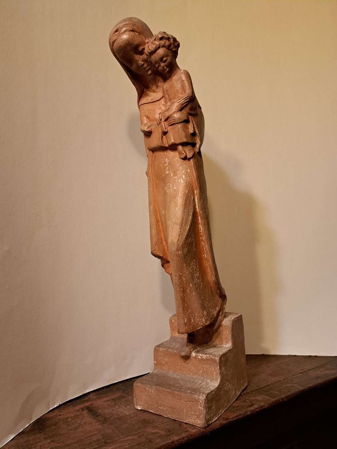 Groot 51.5 Cm Antiek Circa 1920 Religieus Gesculpteerd Terra Cotta ...