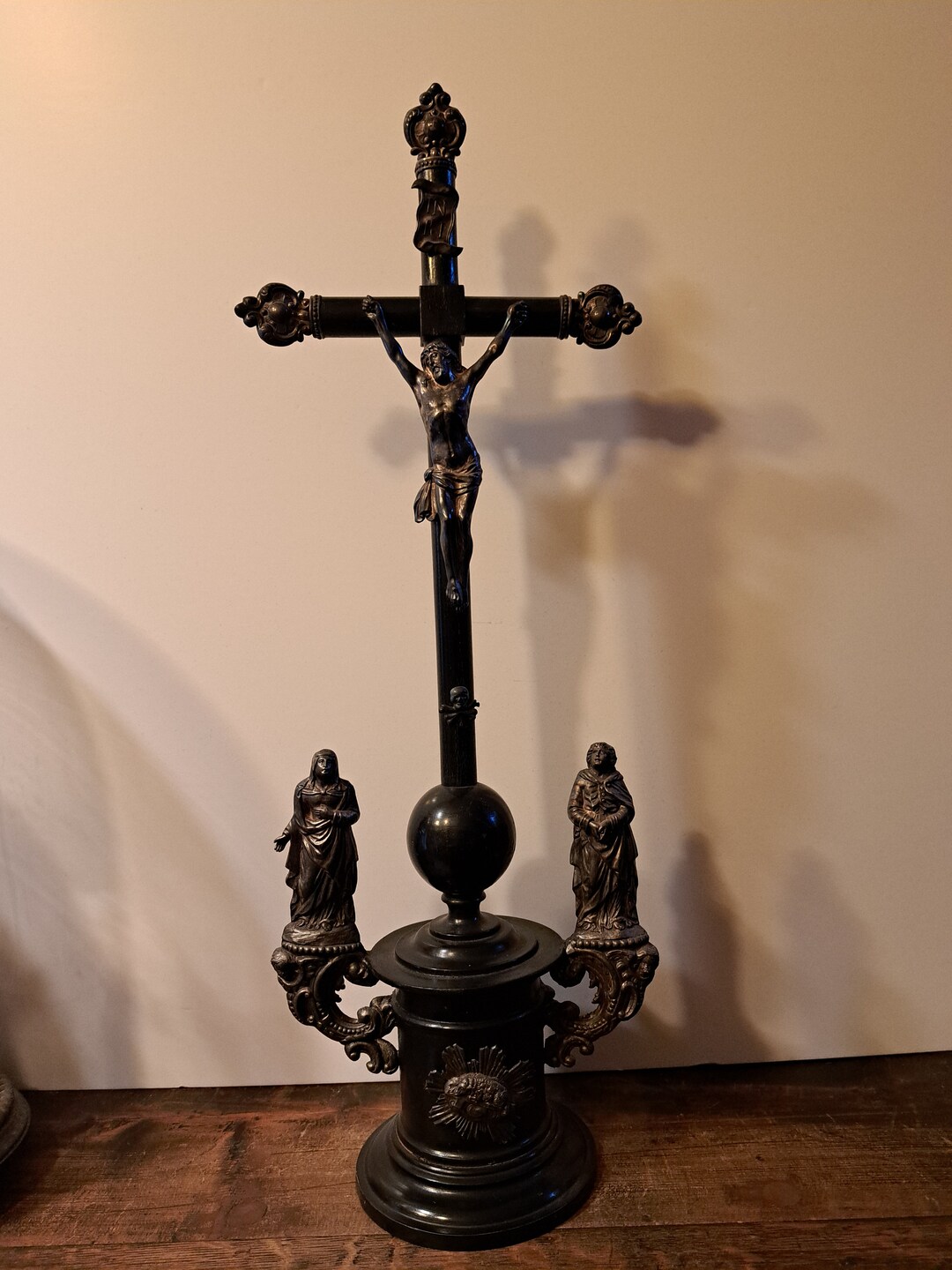 Antique Circa 1860 Victorian Turned Wooden Crucifix Silver Ornaments ...