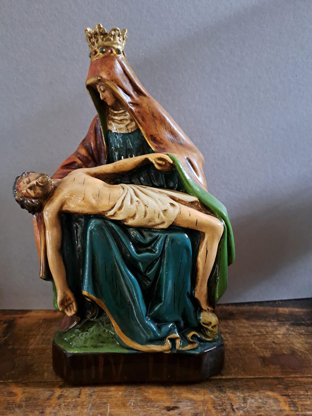 Antique Circa 1920 Chalkwork Height 30.5 Cm Hand-painted Red Blue Green ...