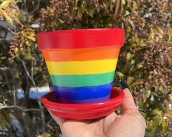 Rainbow Hand Painted Plant Pot - Etsy