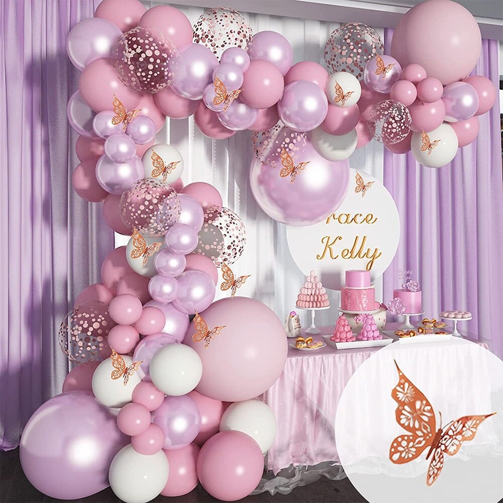 Pink & Purple Butterfly Balloon Arch Kit 113 Piece Metallic - Etsy