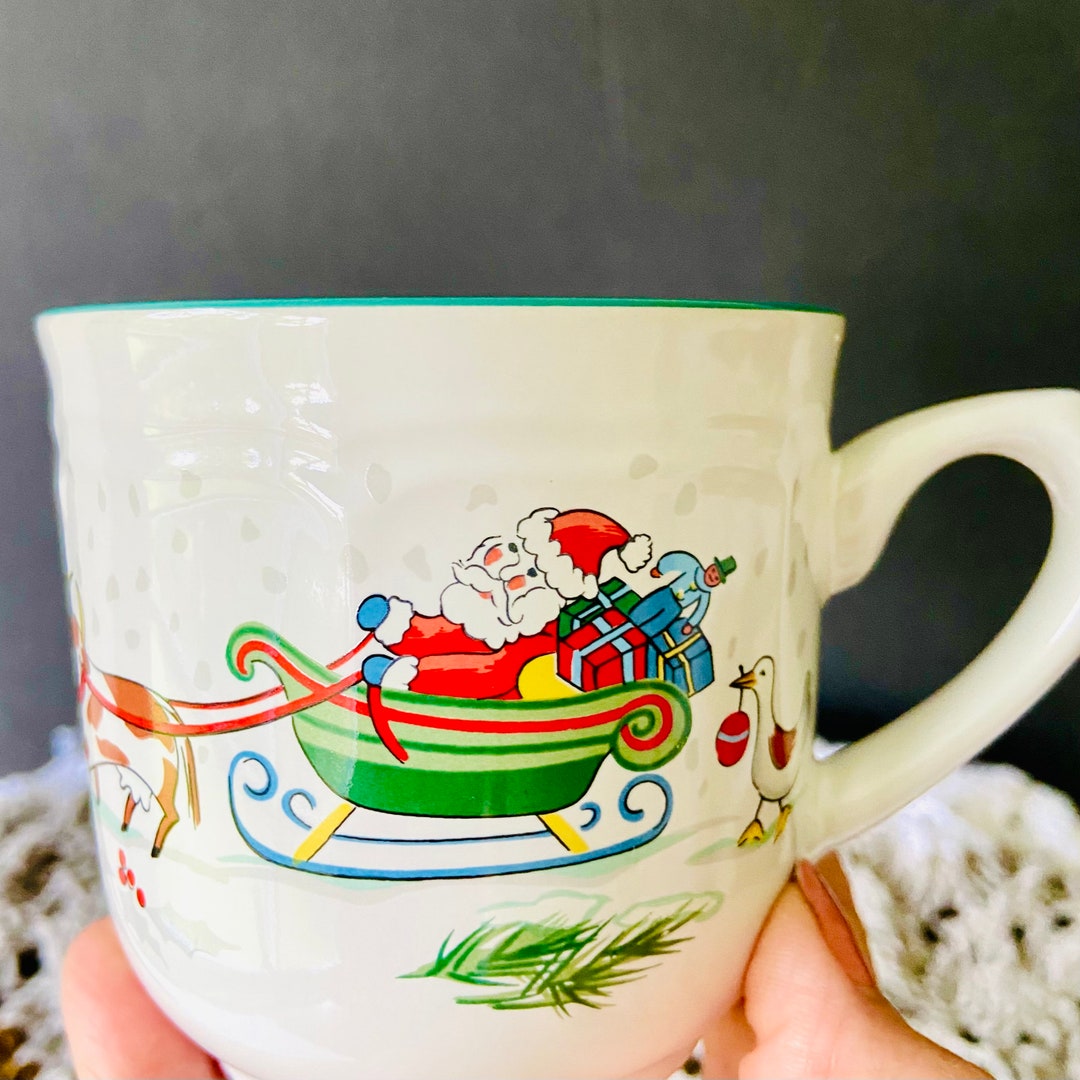 Vintage Santa Mug Set Farm Animal Reindeer Mug Christmas Ceramic ...