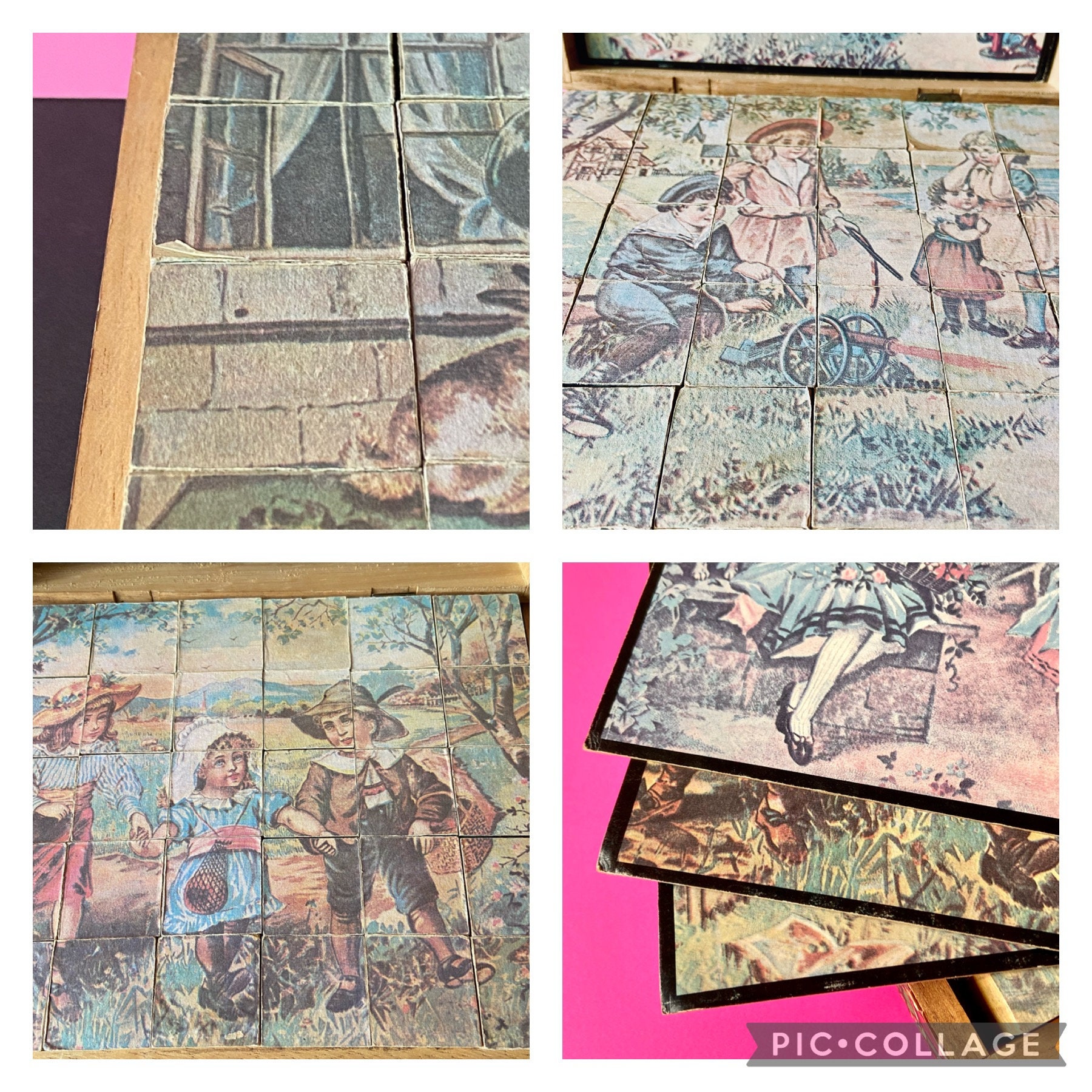 Victorian Block Puzzle Antique Original Box Lithograph Wooden Blocks ...