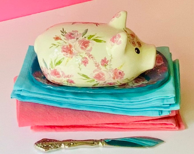 Pink Floral Butter Dishes Vintage Pig Butter Dish With Lid Cottagecore ...