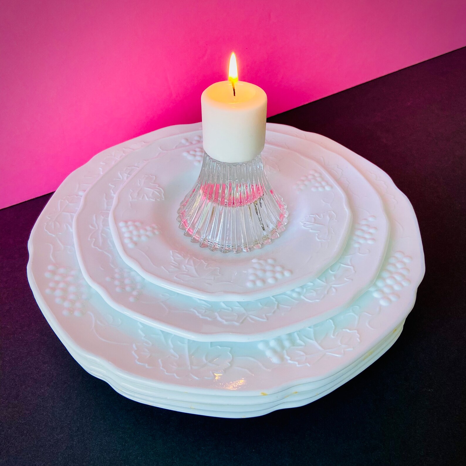 Vintage Milk Glass Appetizer Snack Plate Set of Four Cup & Sandwich ...