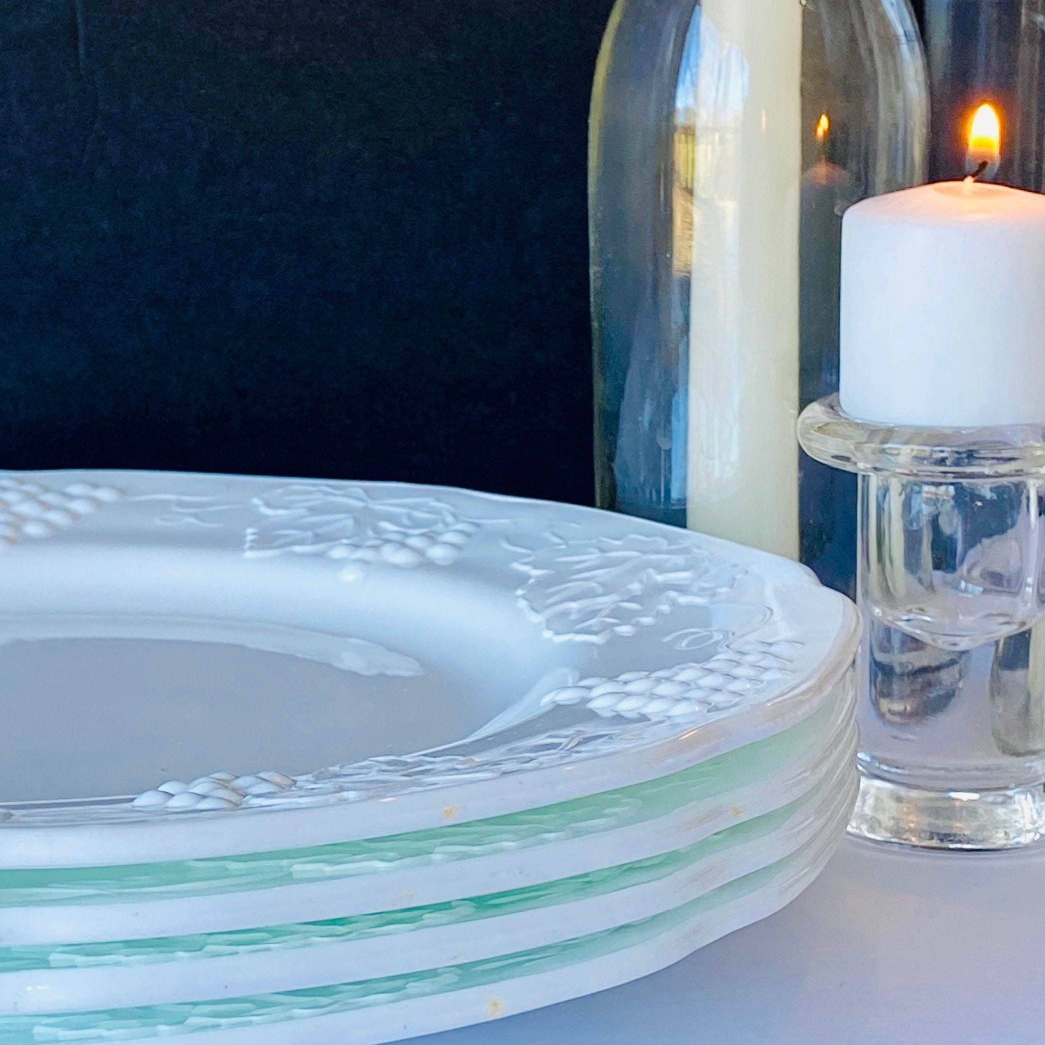 Milk Glass Dinner Plates Set of Four Vintage Harvest Grape Indiana ...