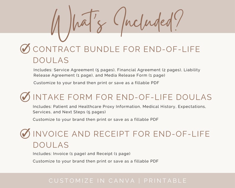 End of Life Doula Contracts and Intake Forms | Invoice and Receipt ...
