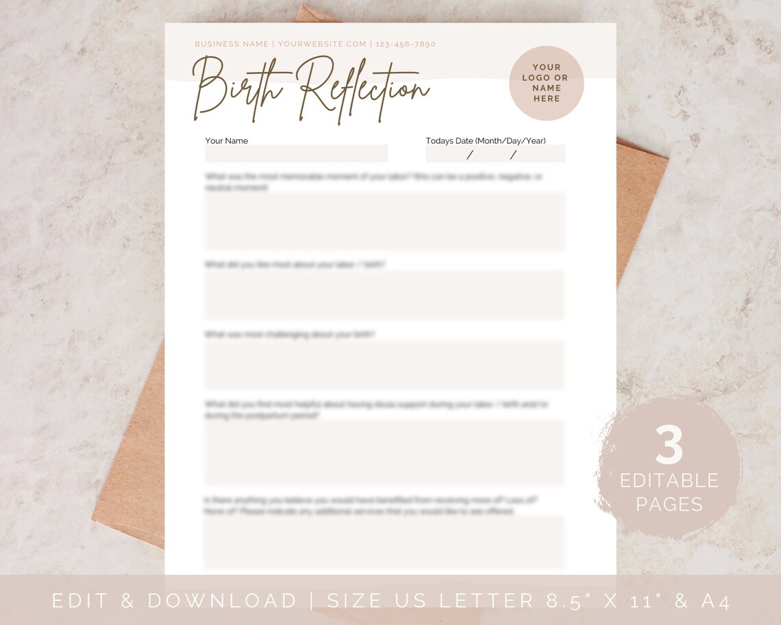Birth Doula Evaluation Form Birth Reflection Editable Template ...