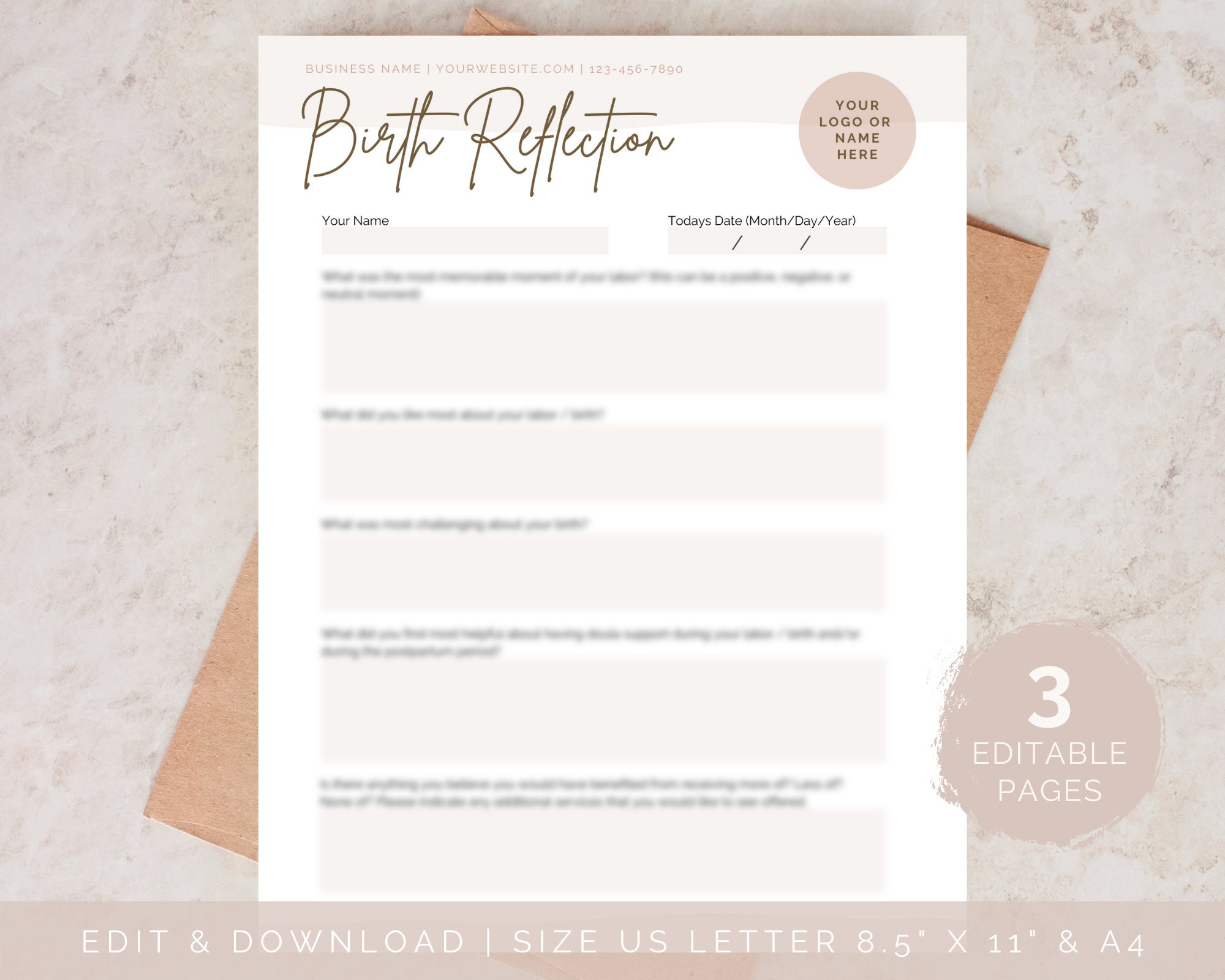 Birth Doula Evaluation Form Birth Reflection Editable Template ...