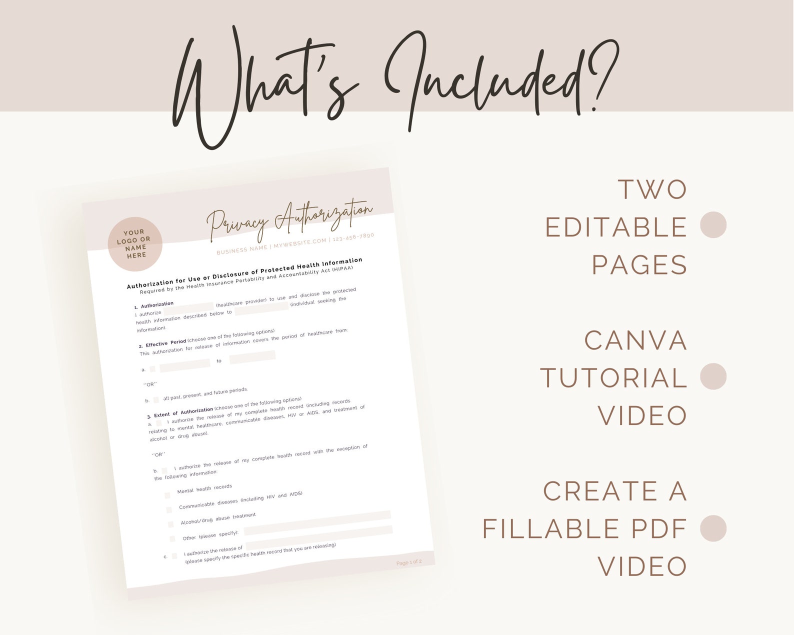 HIPAA Privacy Waiver Form | Release Form | Editable Canva Template ...