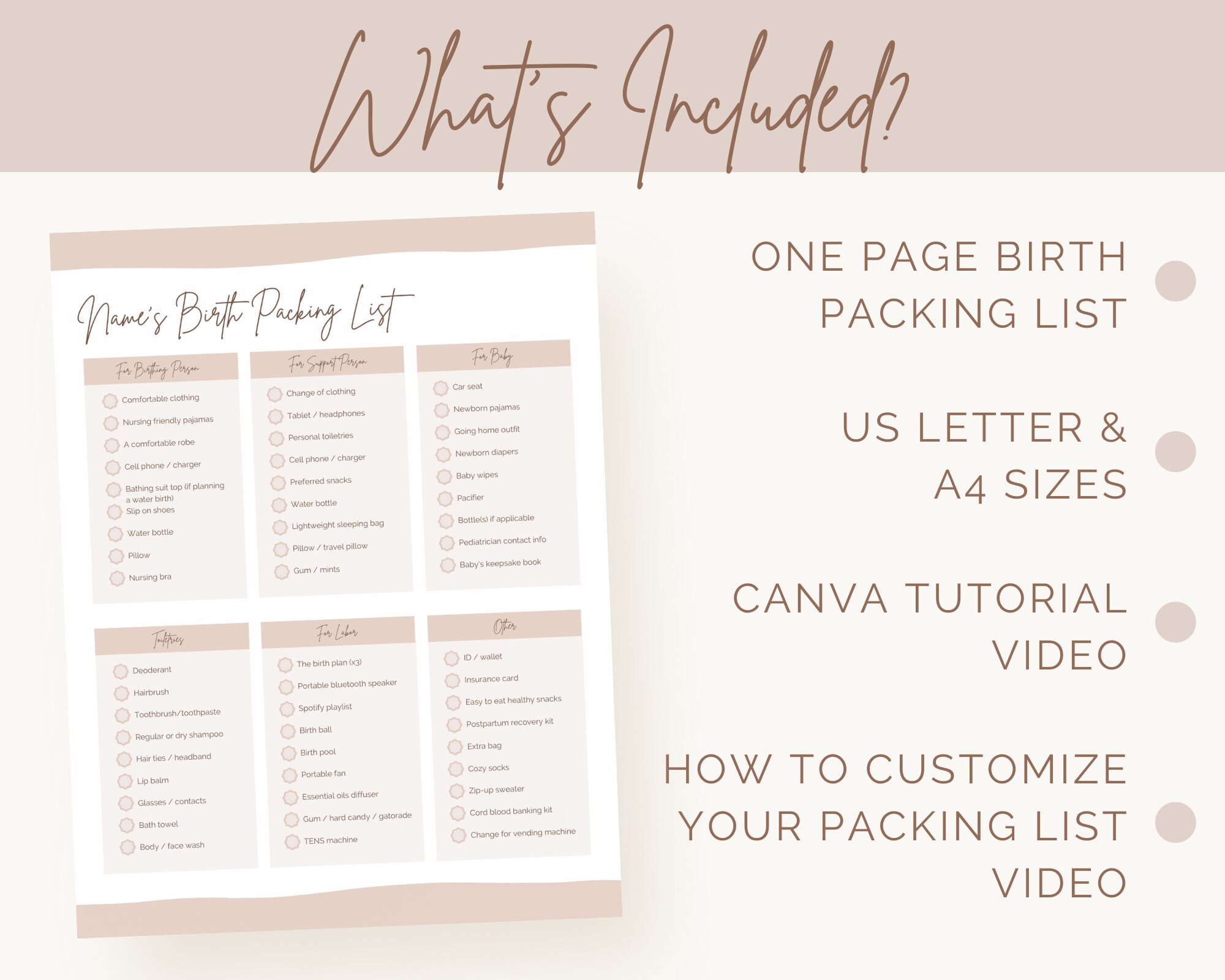 Birth Packing List | Hospital Bag Checklist | Editable Canva Template ...