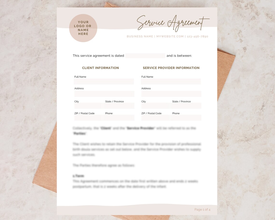 Postpartum Doula Service Agreement | Editable Contract Template | Digital Download | Minimalist ...
