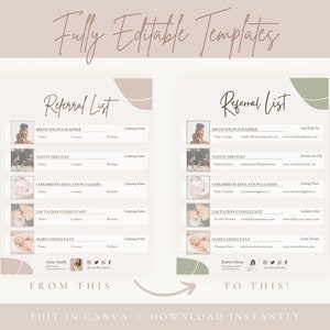 Referral List | Editable Canva Templates | Minimalist Design | Birth ...