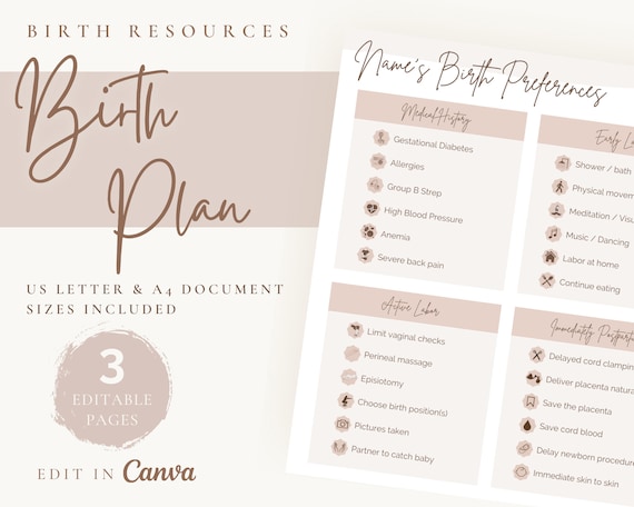 Visual Birth Plan Editable Canva Template Labor and Delivery - Etsy