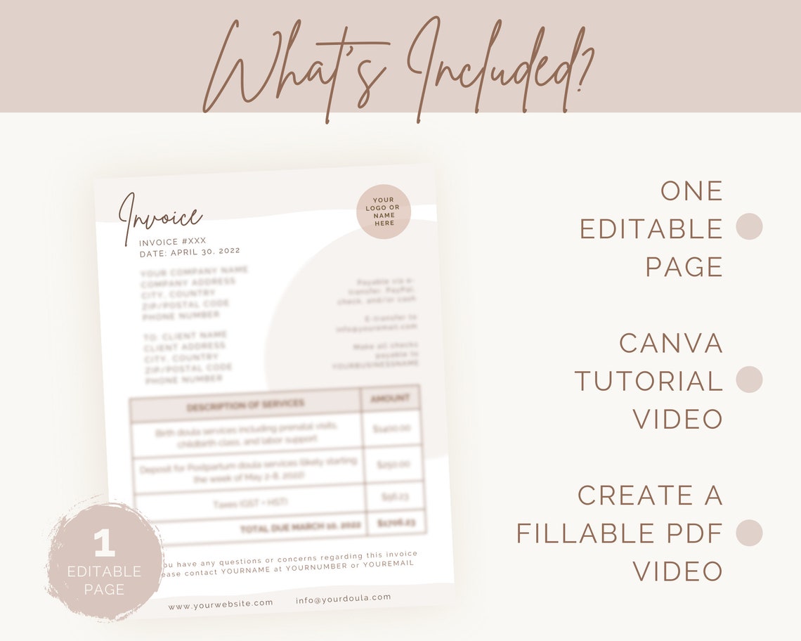 Birth Doula Invoice Form Editable Contract Template Etsy