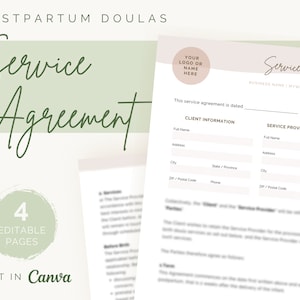 Postpartum Doula Service Agreement | Editable Contract Template | Digital Download | Minimalist ...