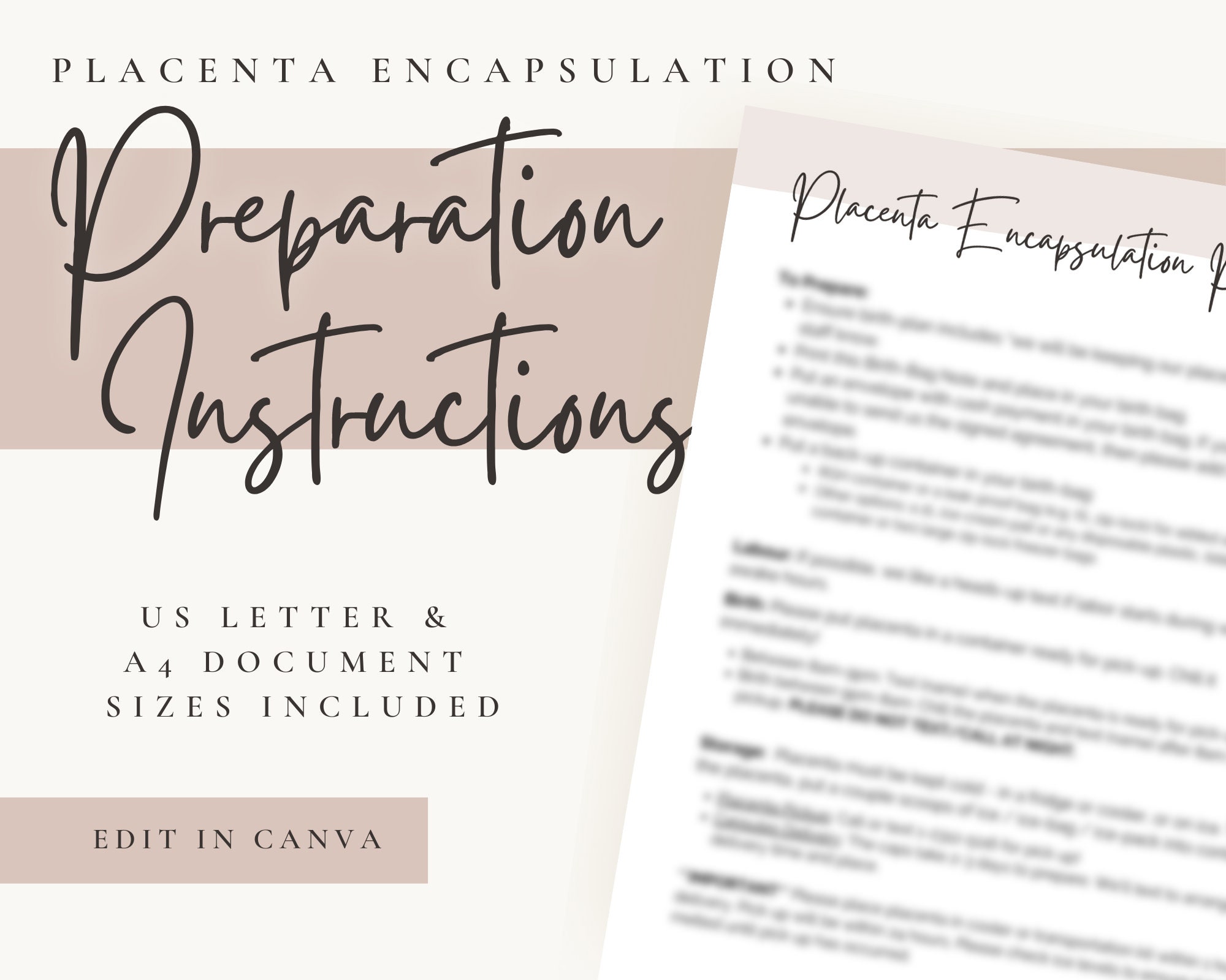 Placenta Encapsulation Preparation Instruction Sheet | Editable Canva ...