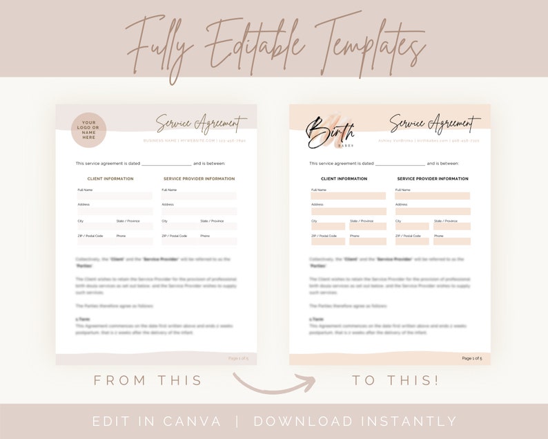 Birth Doula Invoice Form | Editable Contract Template | Instant Digital ...