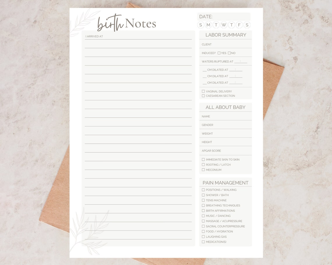Client Notes Pages Editable Canva Templates Minimalist Design Birth ...