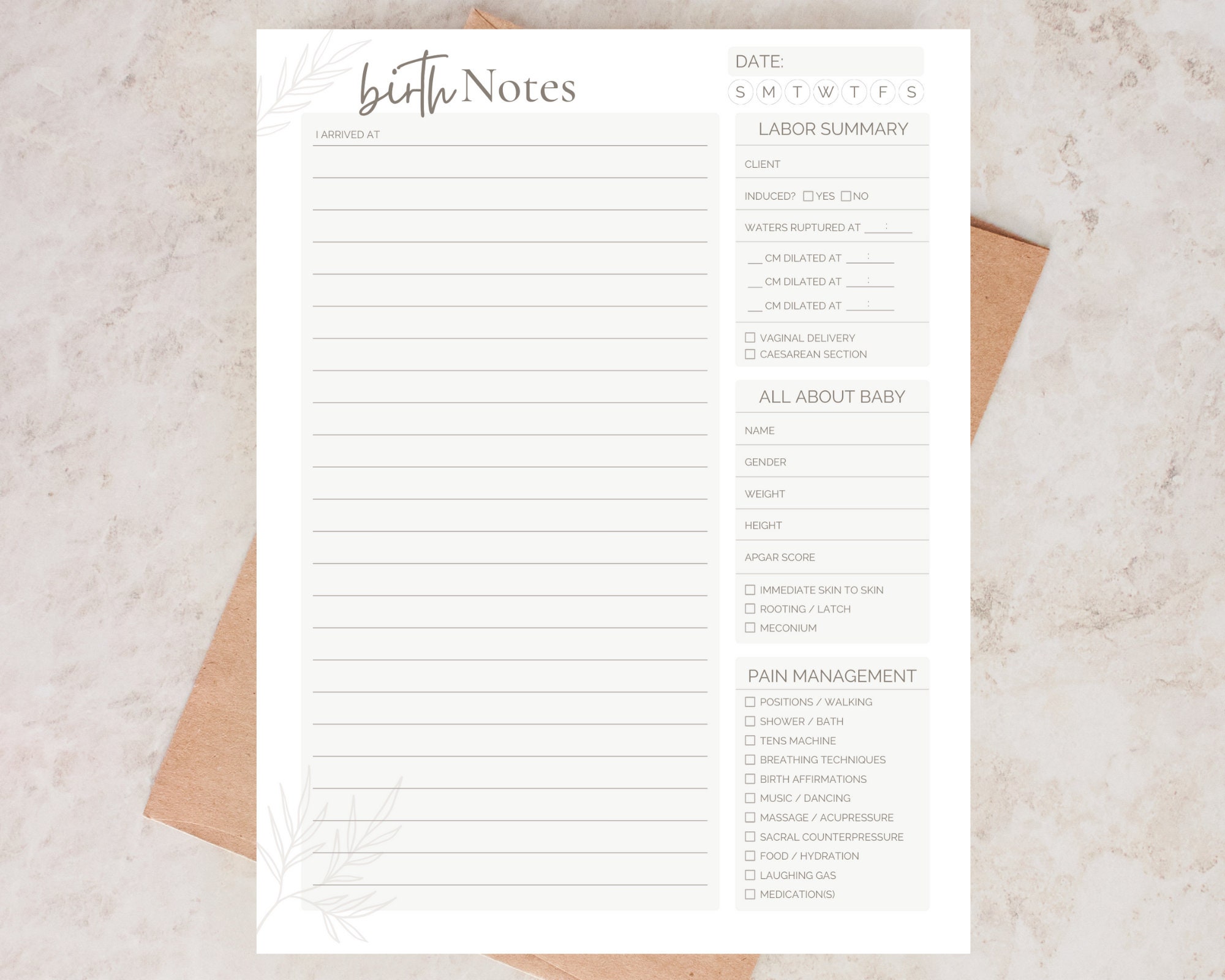 Client Notes Pages Editable Canva Templates Minimalist Design Birth ...