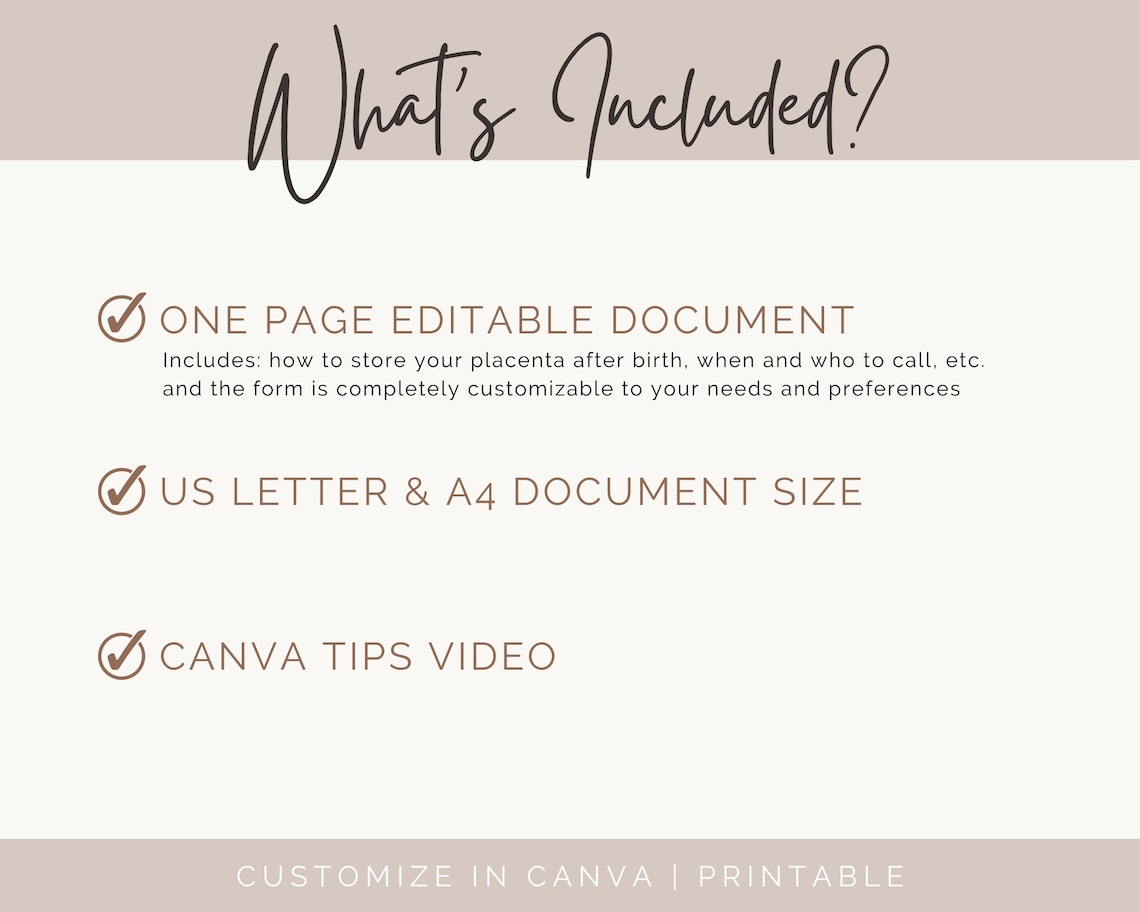 Placenta Encapsulation Preparation Instruction Sheet Editable Canva Handout Birth Bag Note ...